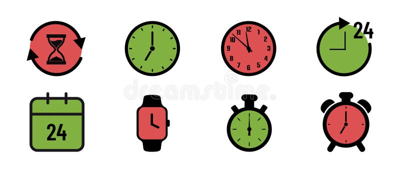 Time and Calendar Icons Set - Different Vector Illustrations Isolated ...