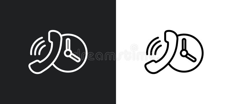 Time Call Outline Icon in White and Black Colors. Time Call Flat Vector ...
