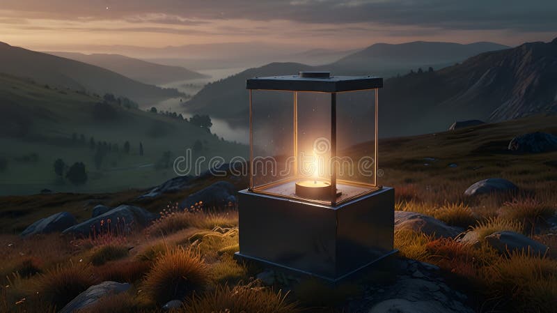 A Time Capsule Glowing with Soft Light in a Misty Landscape Stock ...