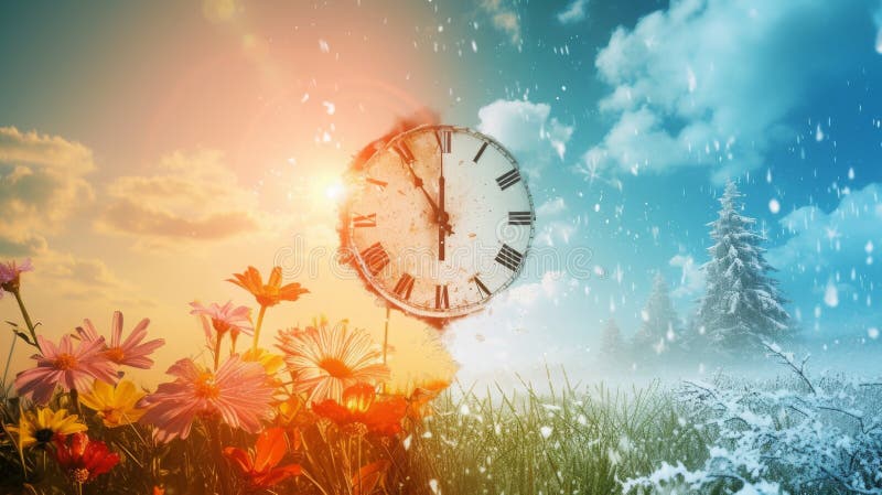 Time Change, Connection between Summer and Winter. Stock Photo - Image ...