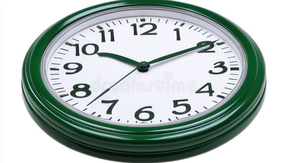 Time Check: Classic Green Clock on White Background, Precise Minute ...