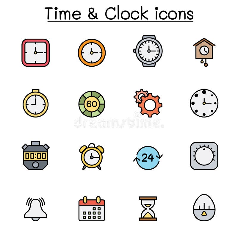 Time and Clock Color Line Icon Set Stock Vector - Illustration of ...