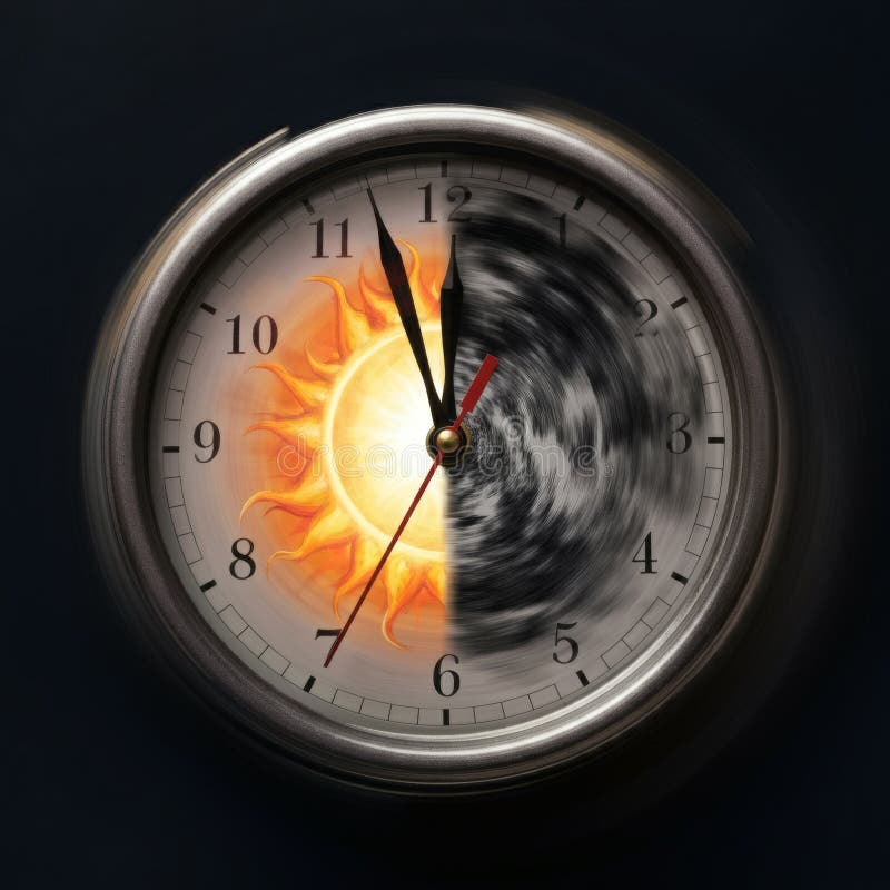 Time Clock Divided between Bright Daytime and Deep Nighttime ...