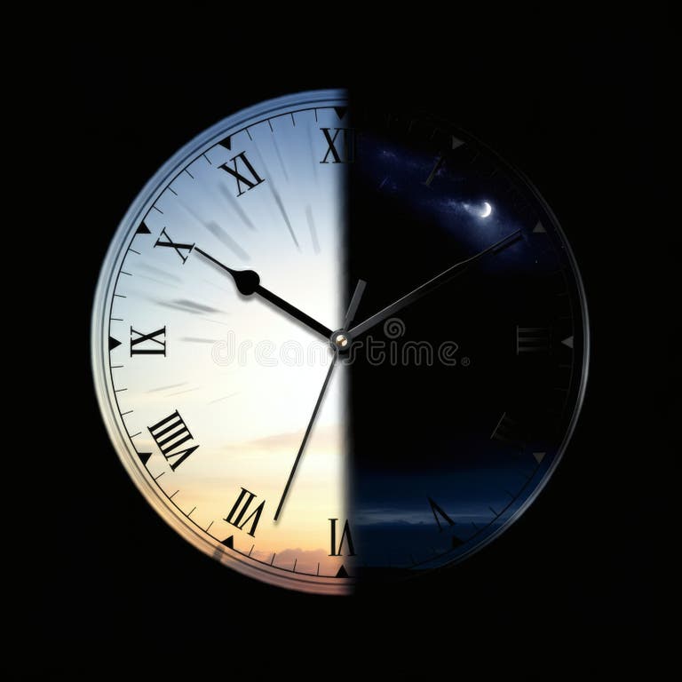 Time Clock Divided between Bright Daytime and Deep Nighttime ...