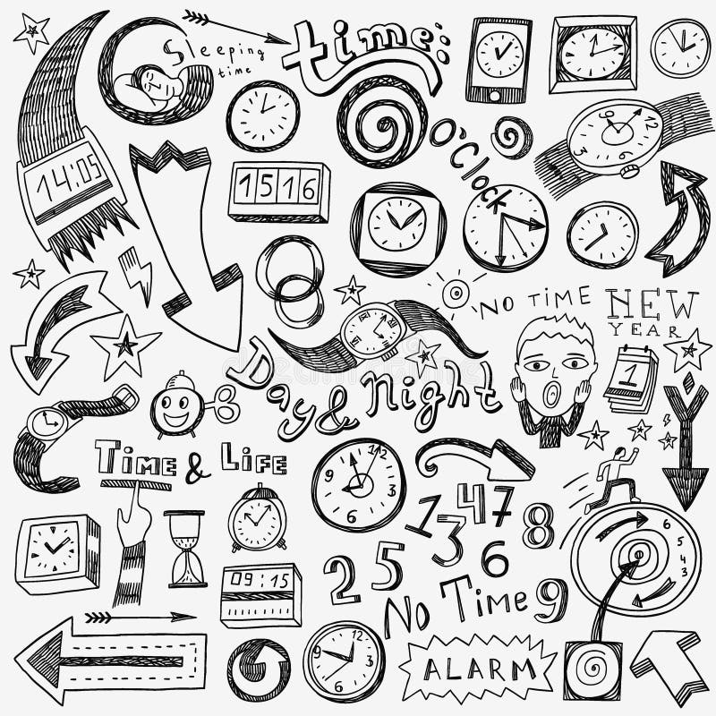Time clock doodles stock vector. Illustration of clock - 62088670