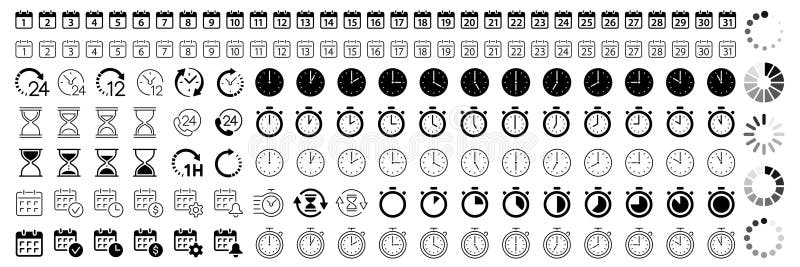 Time and Clock Icons. Black and White Vector Templates Stock Vector ...