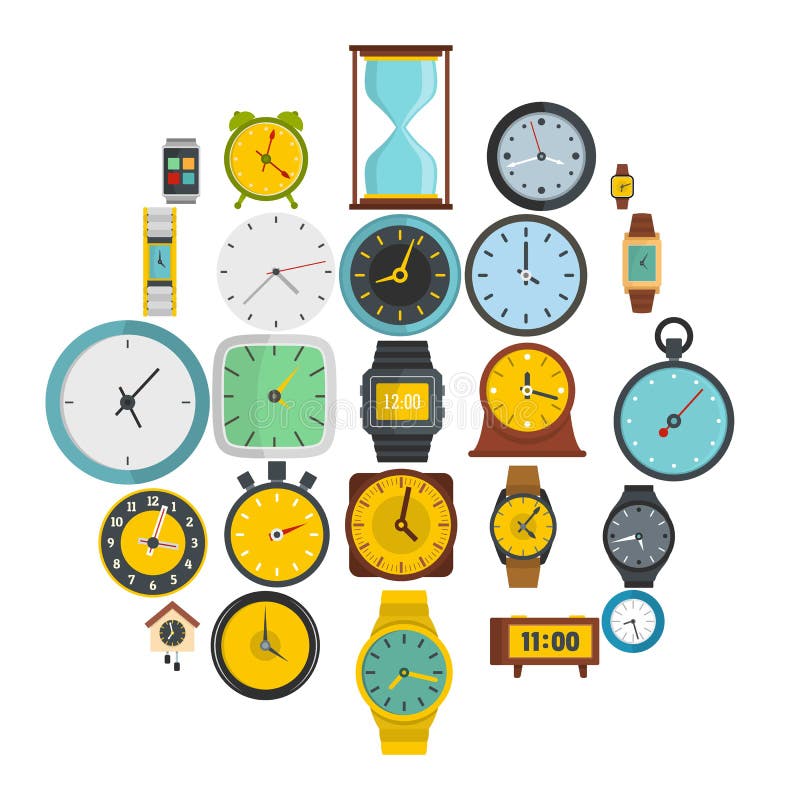 Time and Clock Icons Set, Flat Style Stock Vector - Illustration of ... Time and Clock Icons Set, Flat Style Stock Vector - Illustration of ...