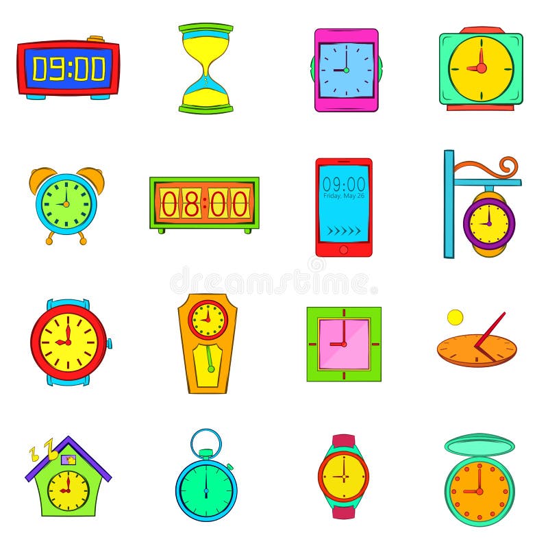 Time and Clock Icons Set, Pop-art Style Stock Illustration ... Time and Clock Icons Set, Pop-art Style Stock Illustration ...