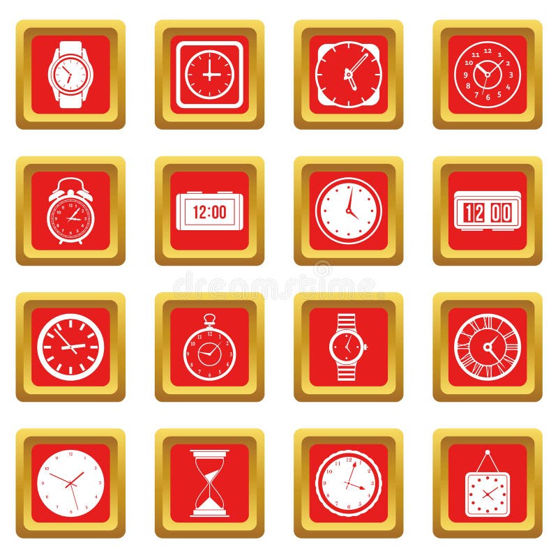 Time and Clock Icons Set Red Stock Vector - Illustration of stopwatch ...
