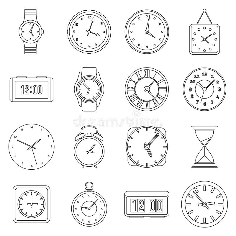 Time and Clock icons set stock illustration. Illustration of minute ...