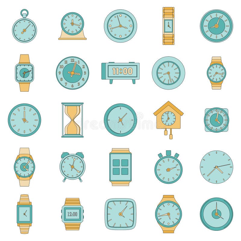 Time and Clock Icons Set Vector Color Stock Vector - Illustration of ...