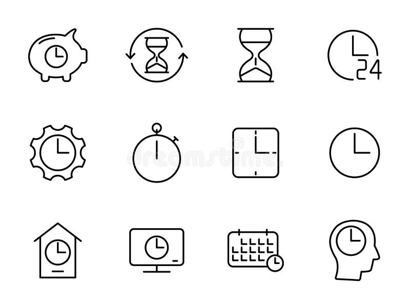 Time and Clock Silhouette Vector Icons Isolated on White Stock Vector ...