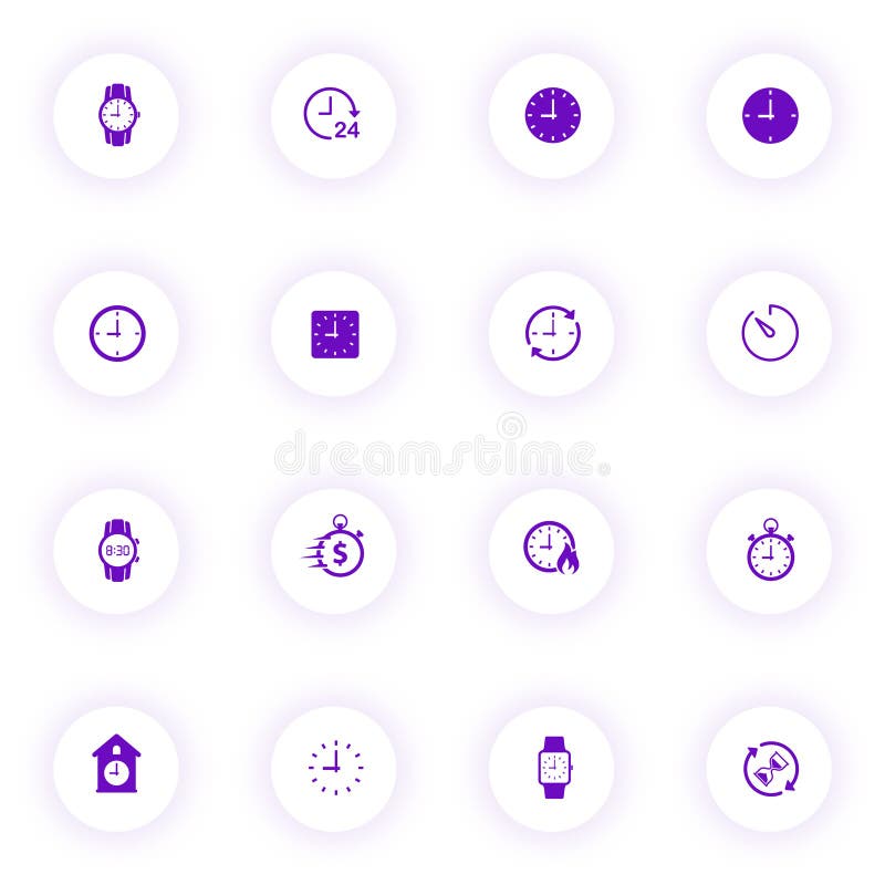 Time Clock Purple Color Vector Icons Stock Vector - Illustration of ...