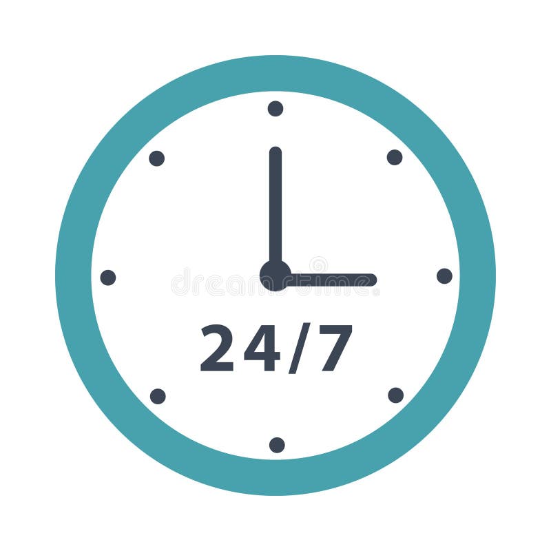 Time Clock with 24-7 Symbol Flat Style Stock Vector - Illustration of ...