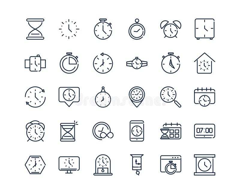 Time Clock Timer Hour Date Linear Design Set Icons Stock Vector Illustration Of Thin Timer