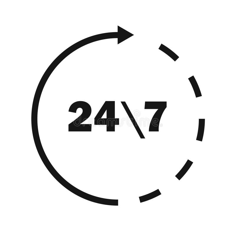 Time Clock Vector Isolated Simple Icon. 24 Hours, 7 Days Stock Vector ...