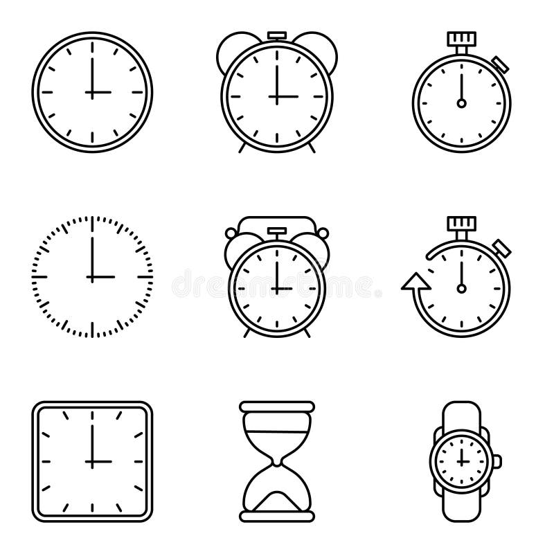 Time and Clock Vector Line Icons Set Stock Vector - Illustration of ...