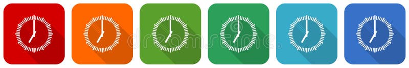 Time, Clock, Watch Icon Set, Flat Design Vector Illustration in 6 ...
