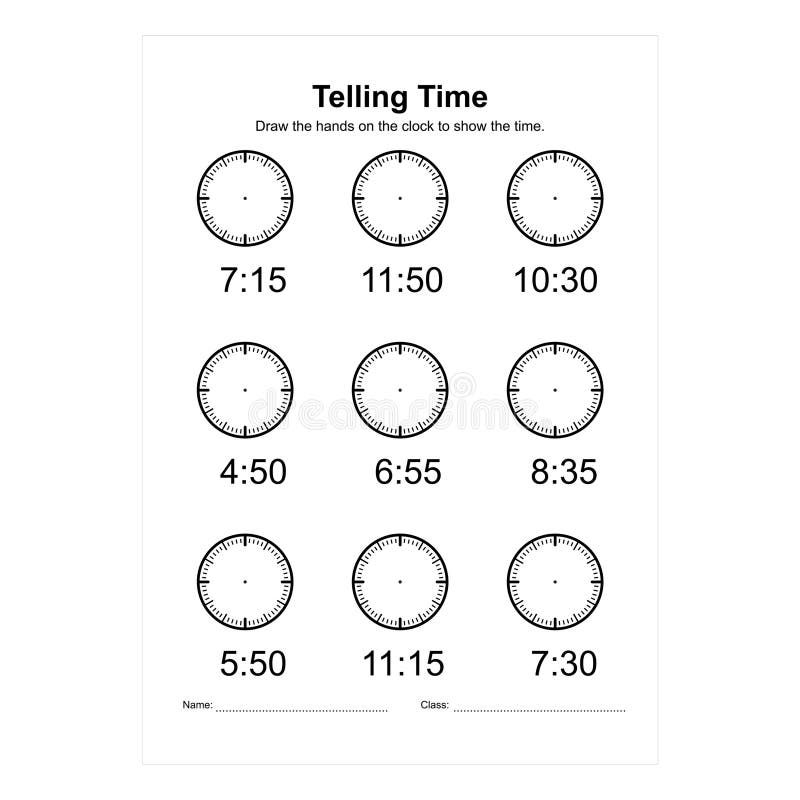 Time and Clock Worksheets. Math Worksheets: Telling Time Stock Vector ...