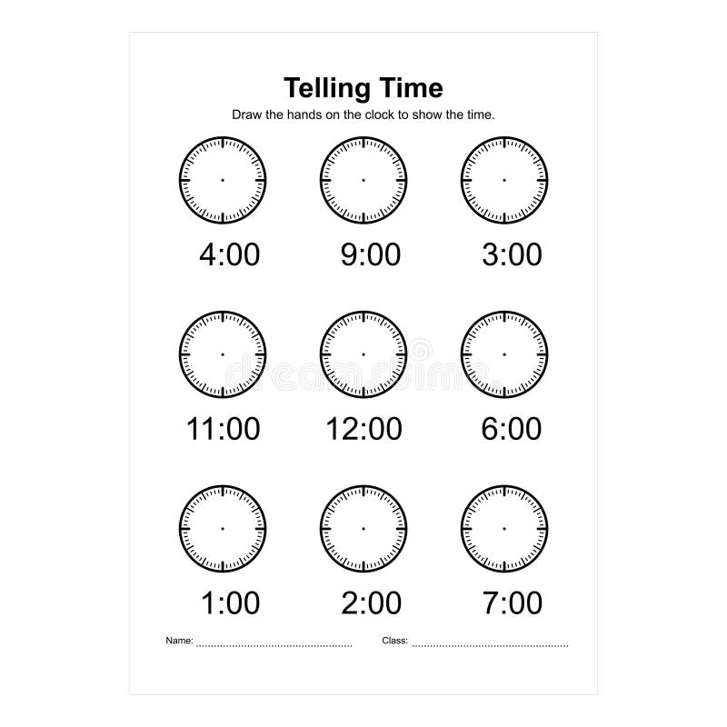 Time and Clock Worksheets. Math Worksheets: Telling Time Stock Vector ... Time and Clock Worksheets. Math Worksheets: Telling Time Stock Vector ...