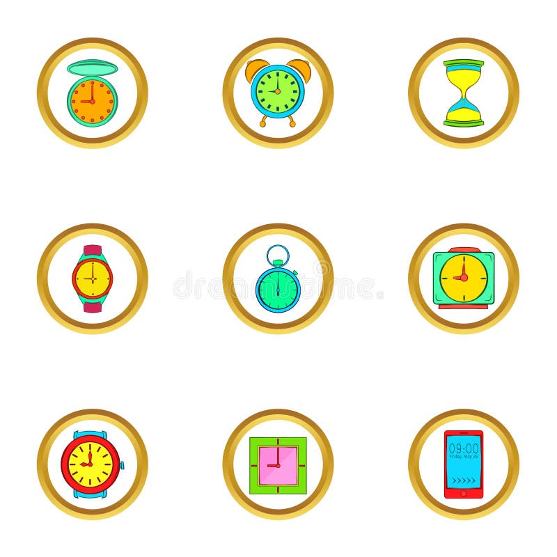 Clocks Icons Set Colorful, Flat Style Stock Vector - Illustration of ...