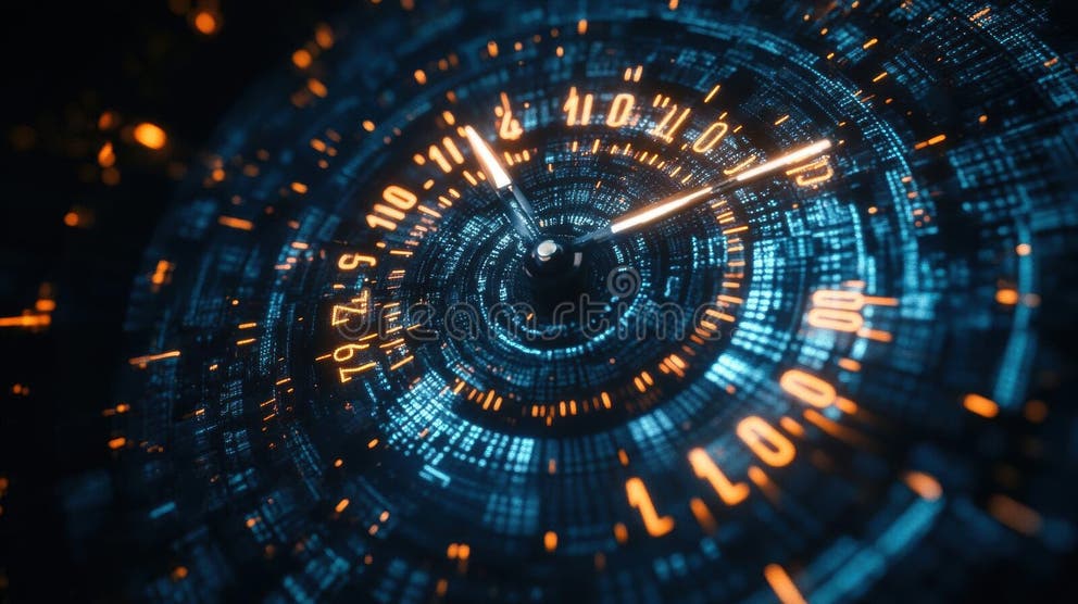 Time is Code, a Digital Clock Face with Glowing Orange Numbers Stock ...