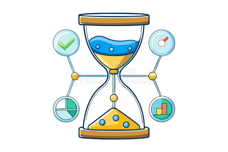 Time Concept with Hourglass and Interconnected Digital Icons ...