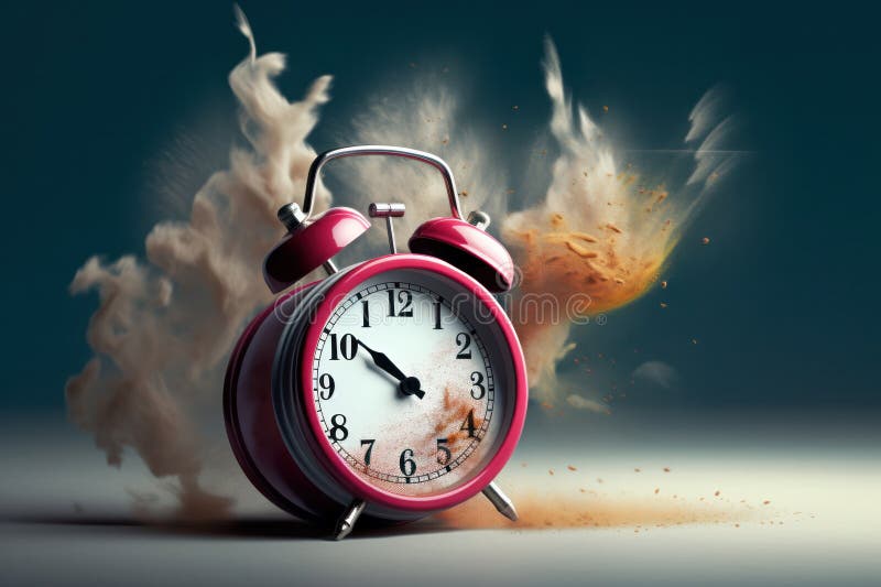 Time Concept, Red Retro Alarm Clock Breaking Apart by Explosion into ...