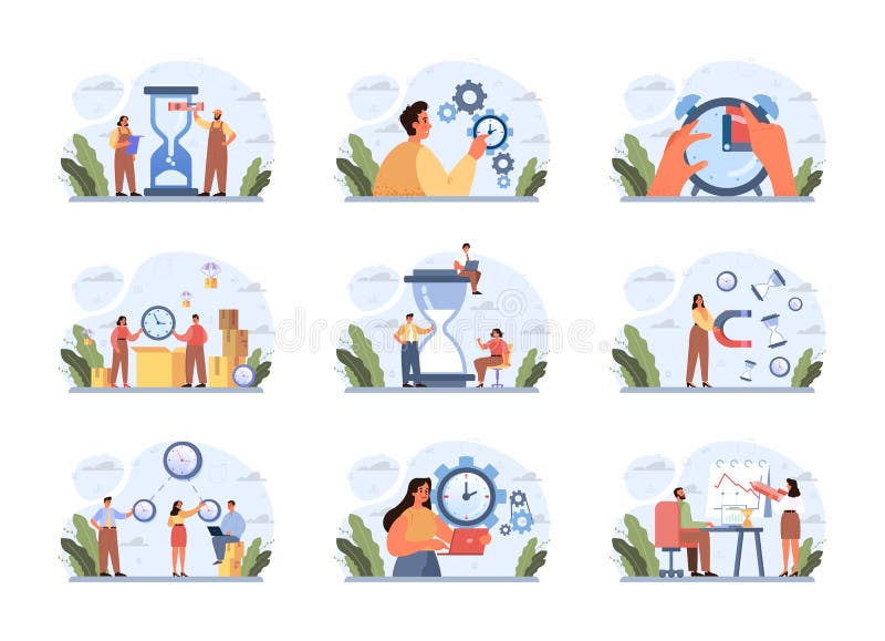 Time Concept Set. Time Flow, Hour Glass, Watch or Timer Measuring Stock ...