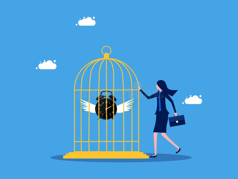 Time Control. Businesswoman Locks a Clock in a Birdcage Stock Vector ...