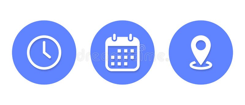 Time, Date, and Address Icon Vector in Flat Concept. Elements of ...
