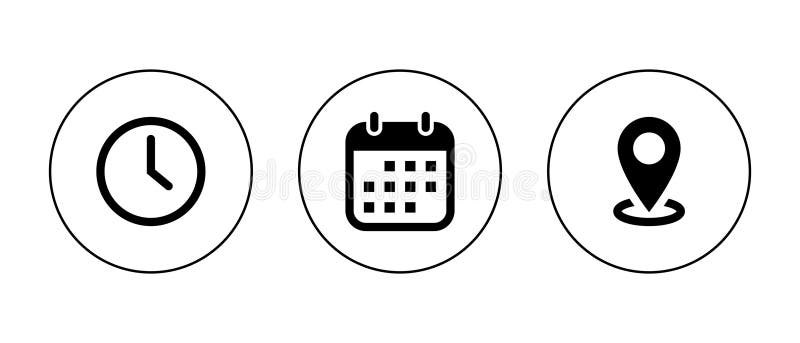 Time, Date, and Address Icon Vector Isolated on Circle Outline Stock ...