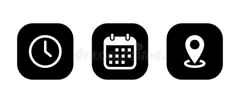 Time, Date, and Address Icon Vector Isolated on Square Background Stock ...