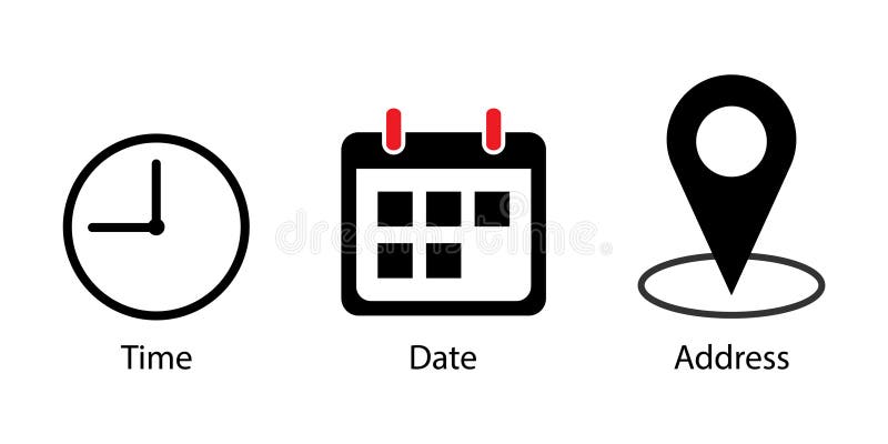 Time, Date and Address or Location Icon Event Elements Vector ...