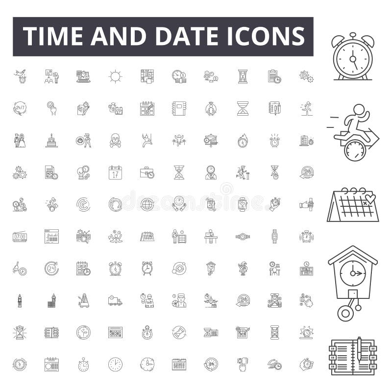 Time and Date Line Icons, Signs, Vector Set, Outline Illustration ... Time and Date Line Icons, Signs, Vector Set, Outline Illustration ...
