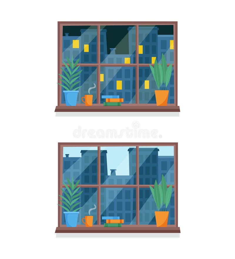Open Window Night Day Stock Illustrations – 182 Open Window Night Day ...