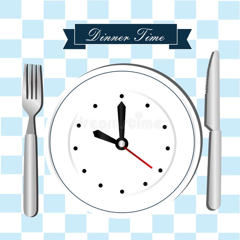 Dinner time clock stock illustration. Illustration of event - 34943173