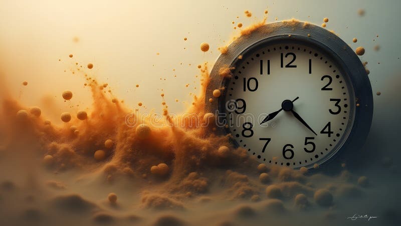 Time Eroding: Clock Emerges from Golden Dust with Surreal Particles ...