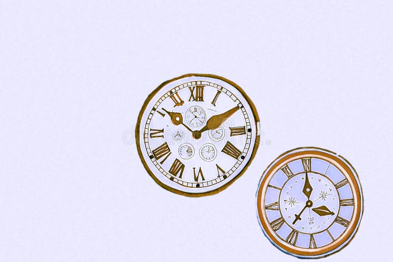 Time and Eternity. Two Clocks with Hands and Dials on White Stock ...
