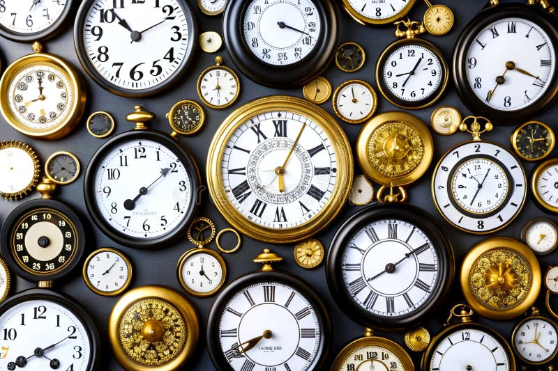 Time and Eternity. Various Clocks with Hands and Dials Stock ...