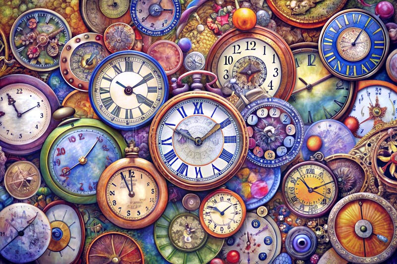 Time and Eternity.Various Clocks with Hands and Dials Stock ...