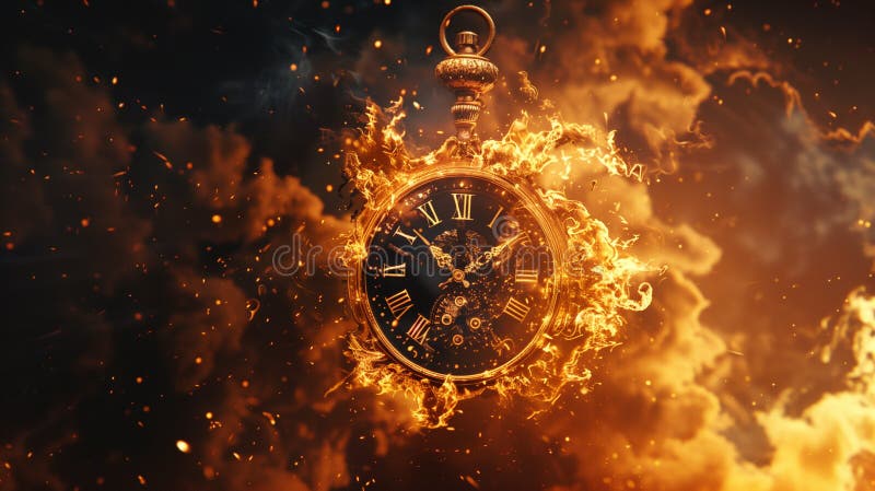 Time Falling Apart: Burning Clock in Space Stock Illustration ...