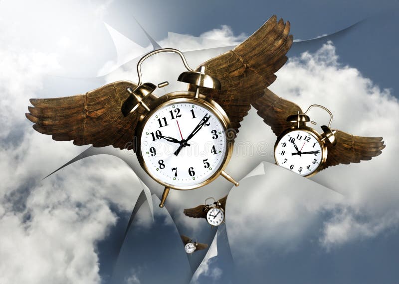 Time Flies 3d Clocks Words Future Past Present Speed Concept Stock ...