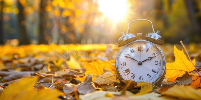 Time Flies by in Autumn, Clock in Fallen Leaves Stock Illustration ...
