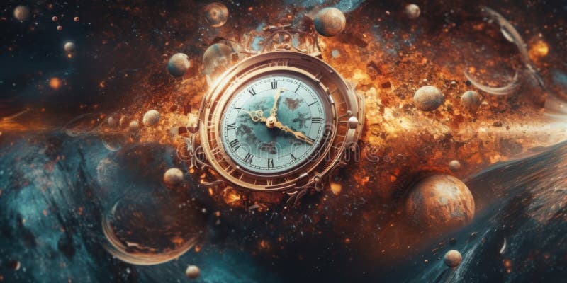 Time Flies in Space Futuristic Clock Illustrating the Concept of Time ...
