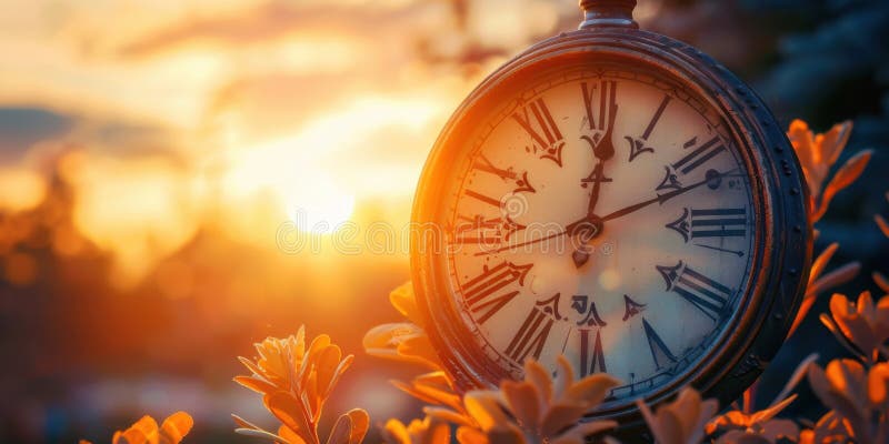 Time Flies by, a Sunset Clock Stock Illustration - Illustration of ...