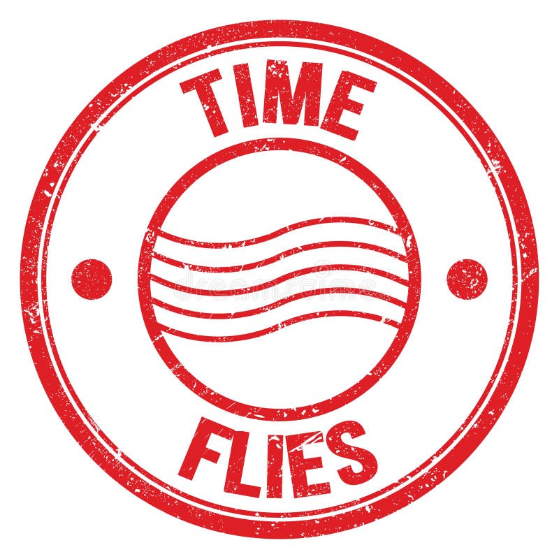 TIME FLIES Text on Red Round Postal Stamp Sign Stock Illustration ...