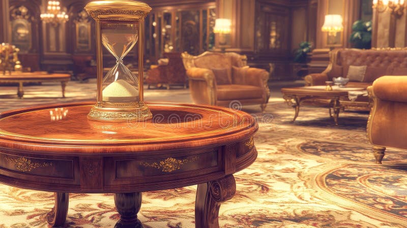 Time Flows through an Antique Hourglass Placed on an Ornate Table ...