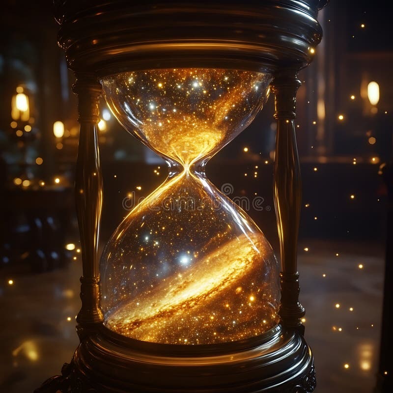 Time Flows through an Ornate Hourglass, Cosmic Particles Swirl Stock ...
