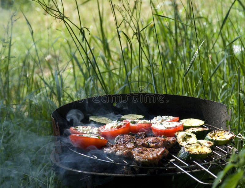 Grilling at summer weekend stock image. Image of chicken - 5205227